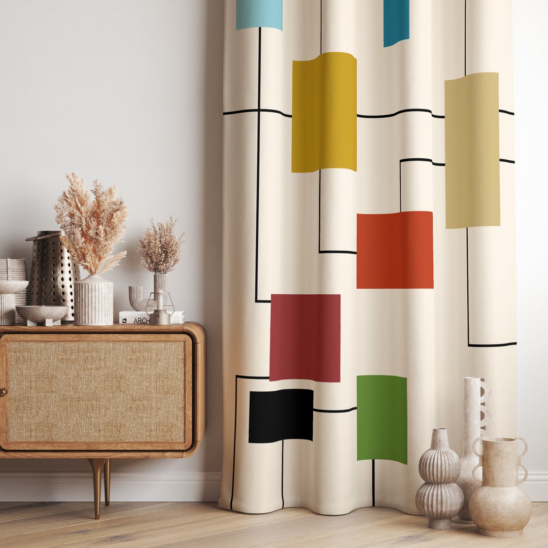 Modern Minimalist Curtains, Geometric Curtain, Retro Printed Curtains ...