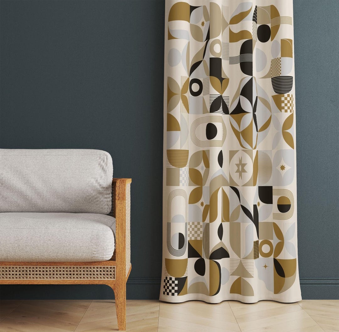 Mid-century Curtain Panels, 70s Window Printed Curtains, MCM Curtain ...