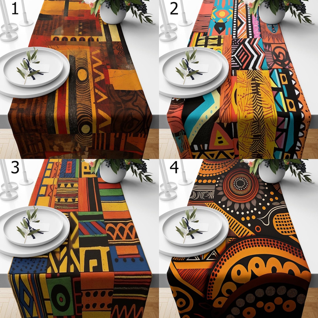 African Mucloth Table Runner, Ethnic Geometric Table Runner, Mudcloth ...