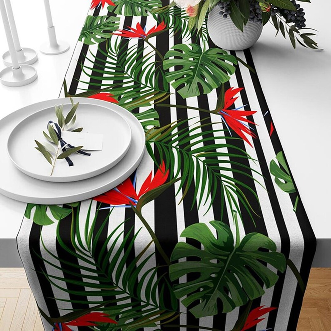 Tropical Leaves Table Runner, Botanical Coffee Table Runners, Palm Leaf ...