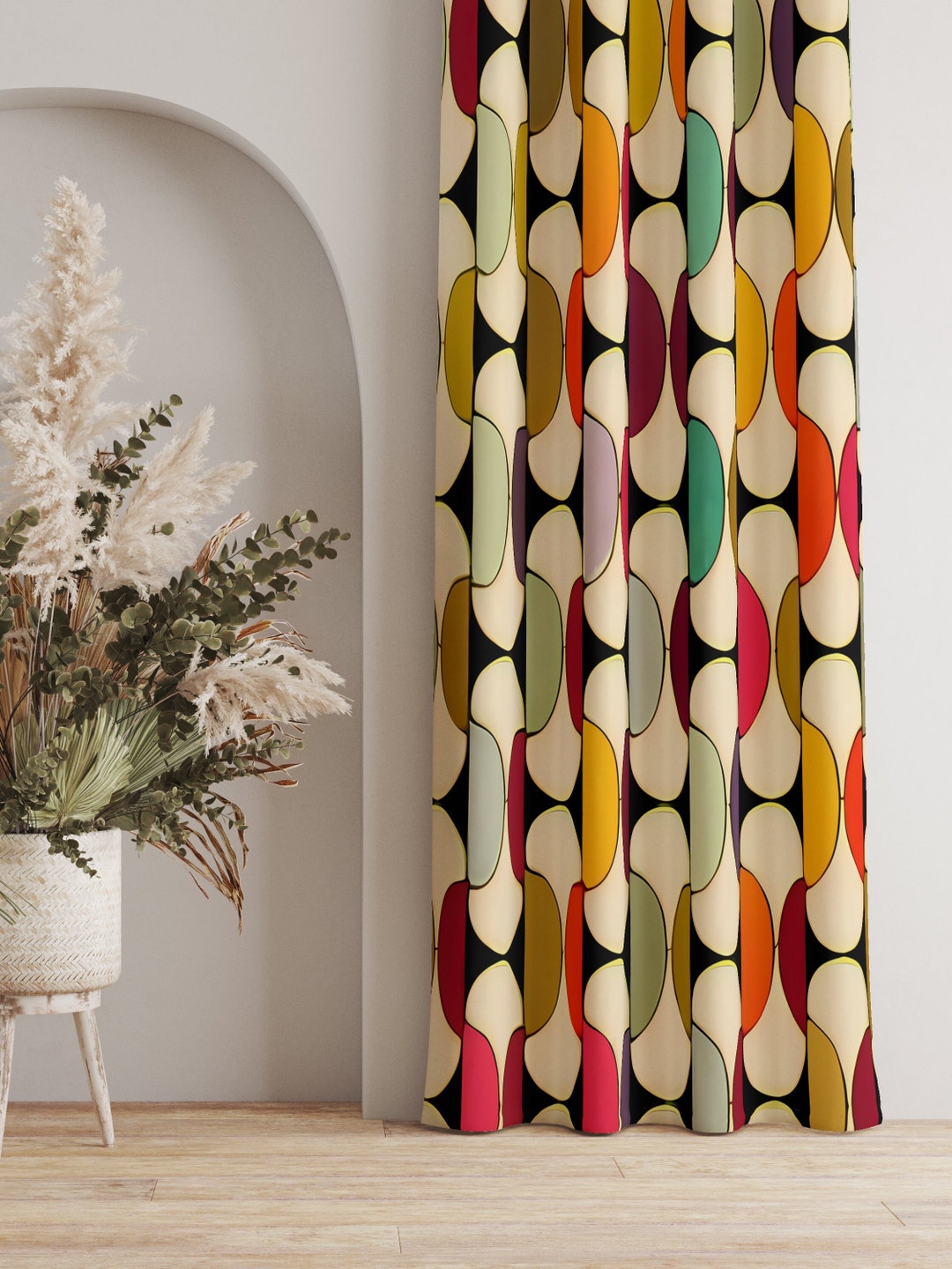 Mid Century Modern Curtain Panels, Retro Curtains, Mcm Curtain, Abstract Retro Style Living Room ...