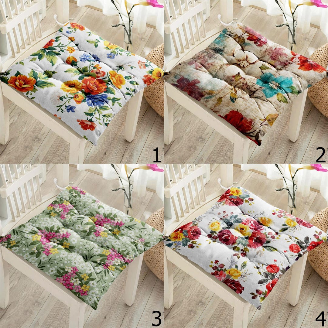 Vintage Floral Chair Pads, Shabby Chic Flower Seat Cushions ...
