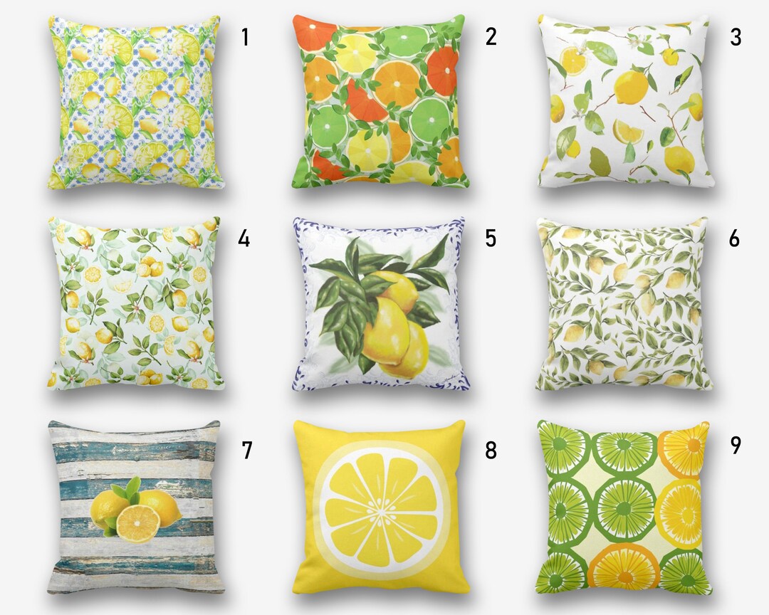 Yellow Lemon Pillow Covers, Lemon Pillow Case, Floral Summer Pillow ...