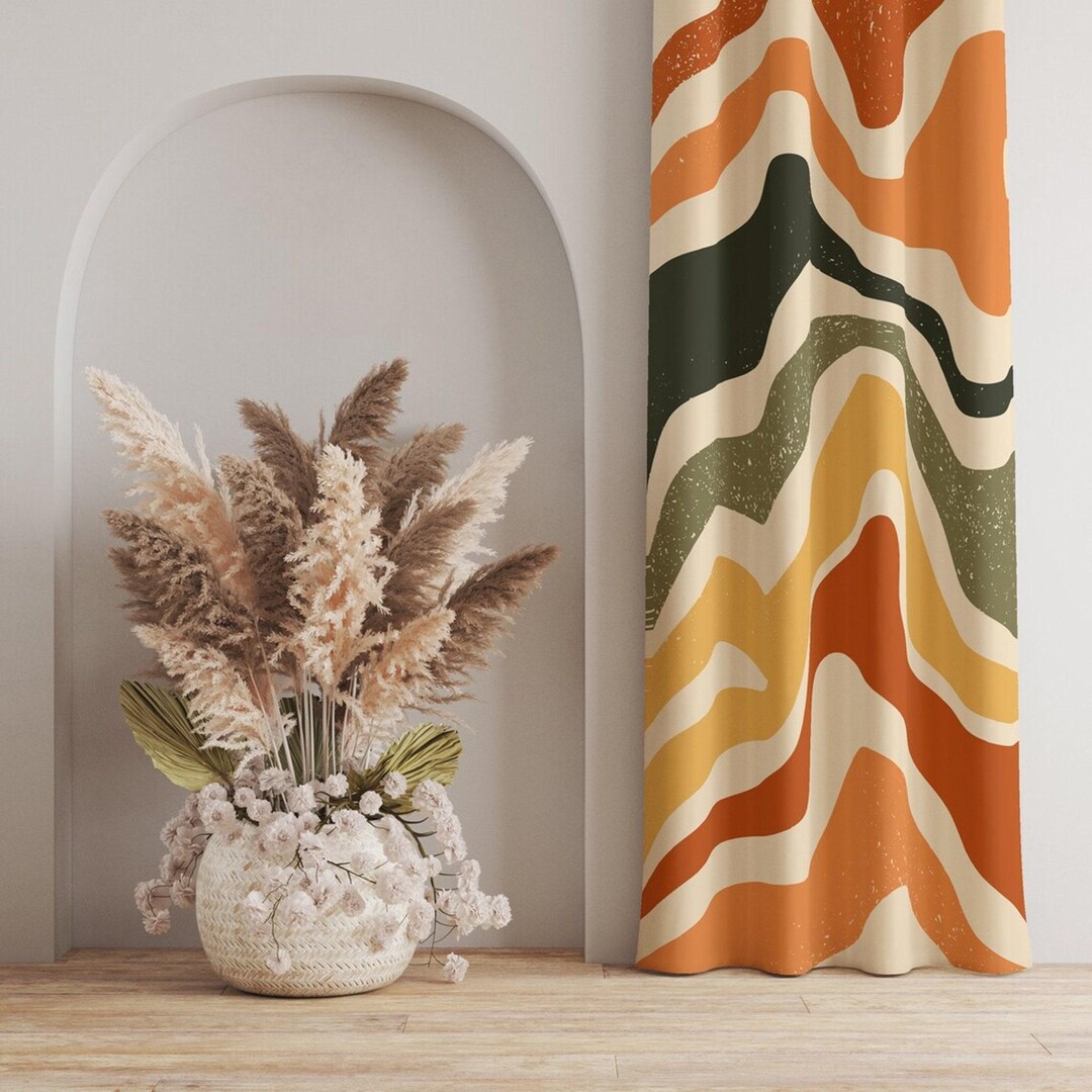 Retro Wavy Curtains, 70s Retro Wavy Window Curtain, Mid Century Modern ...