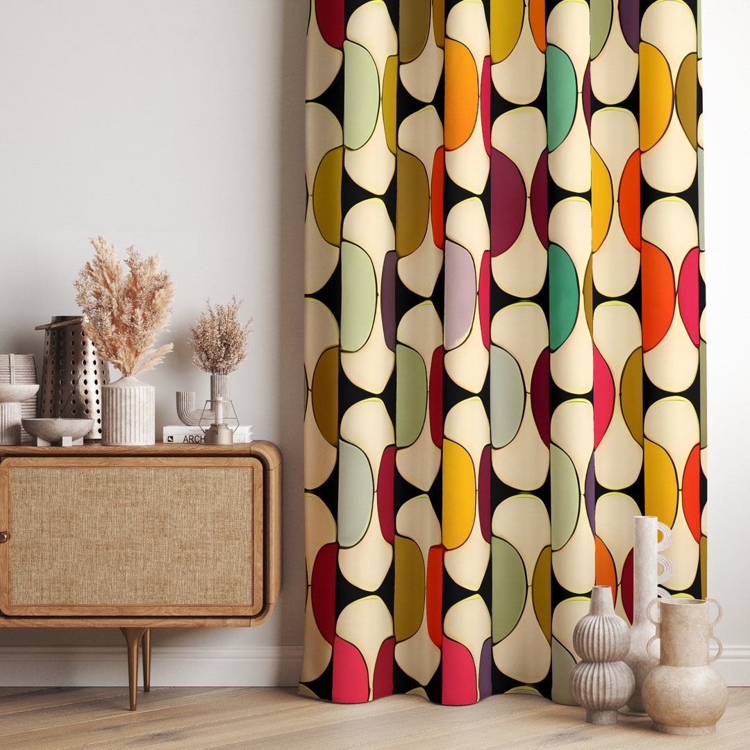 Mid Century Modern Curtain Panels, Retro Curtains, Mcm Curtain, Abstract Retro Style Living Room ...