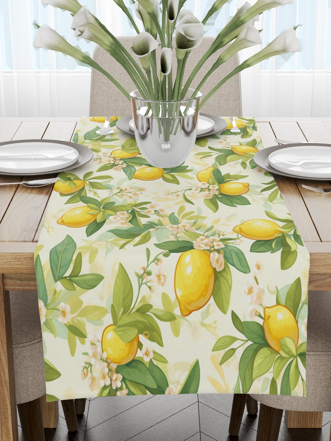 Lemon Table Runner, Fresh Yellow Lemon Table Runner, Lemon Tablecloth ...