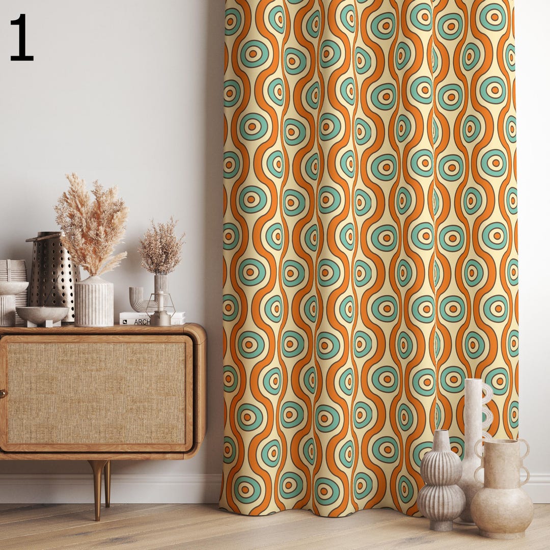 Retro Boho Curtains, Mid Century Style Curtain, 70s Retro Window ...