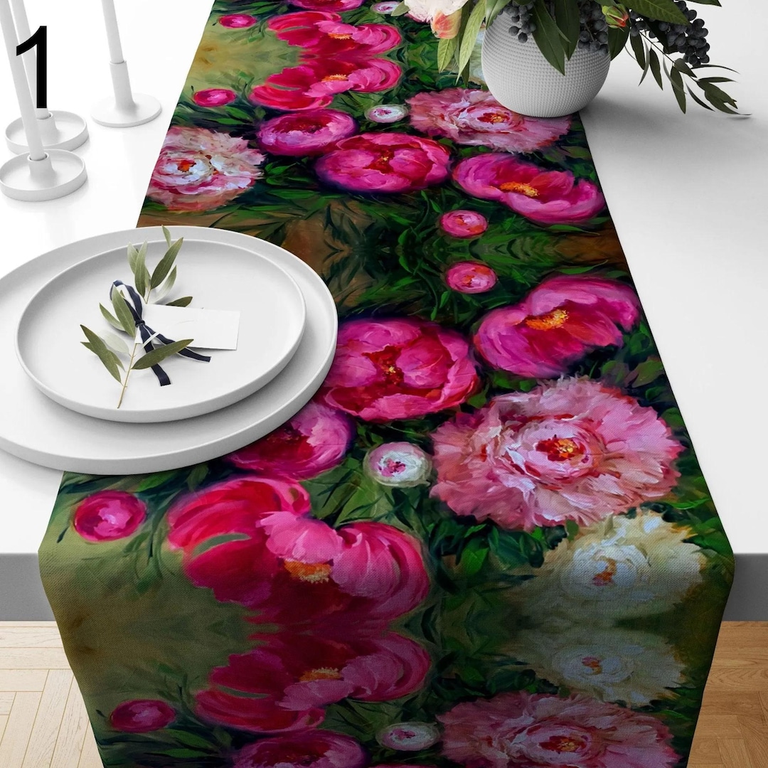 Floral Table Runner, Flowers Print Table Runner, Pink Floral Table ...