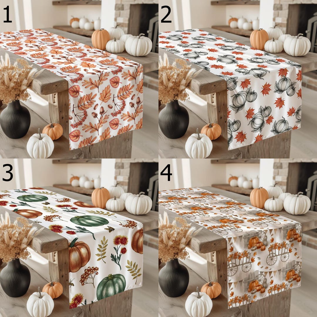 Fall Pumpkin Table Runner, Autumn Leaves Party Table Decor, Orange ...