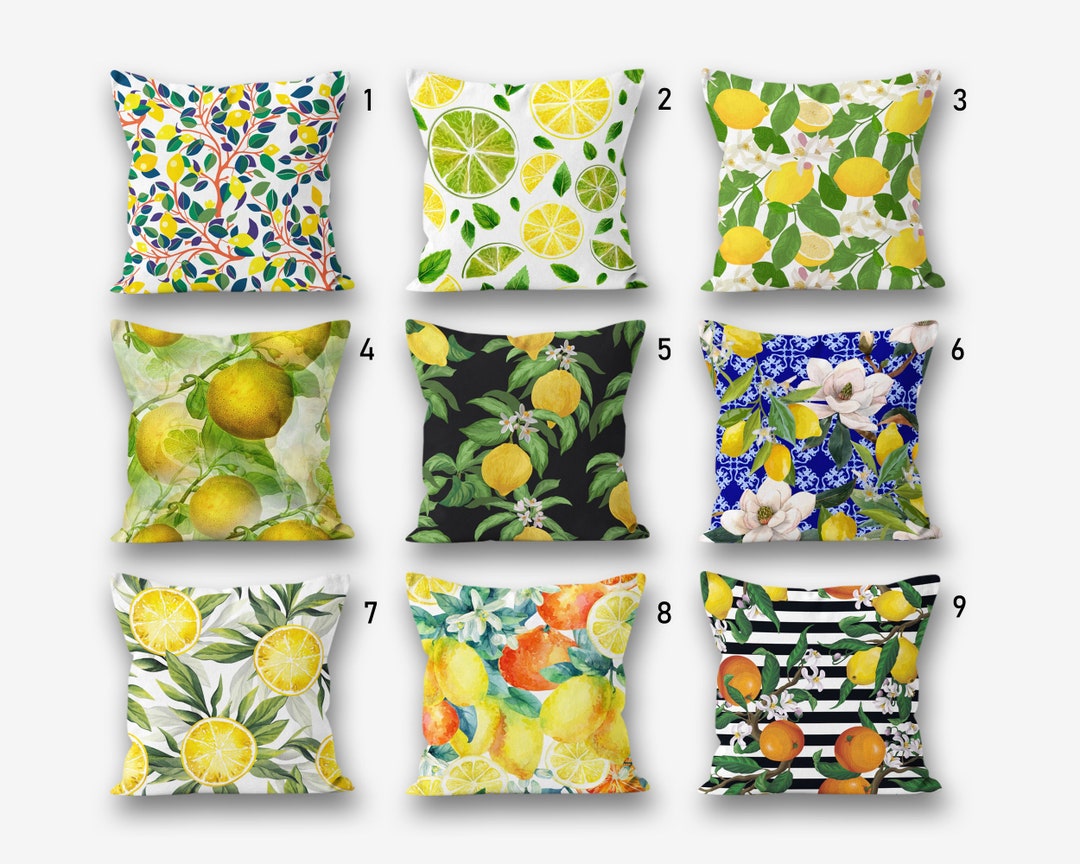 Floral Summer Pillow, Lemon Kitchen Decor, Lemon Pillow Covers, Outdoor ...