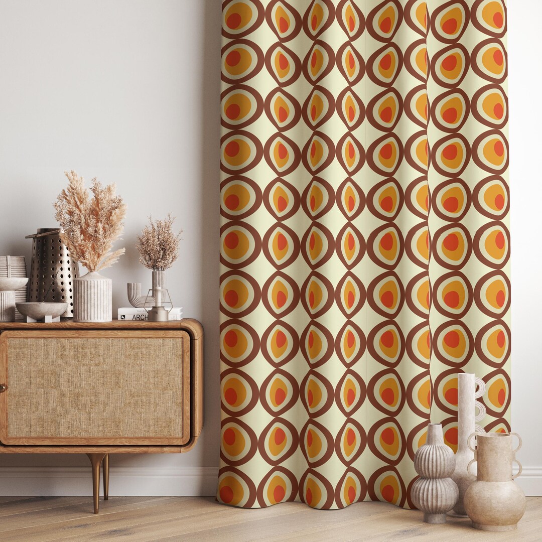 Retro Curtains, Mid Century Window Curtains, 70s Retro Abstract ...