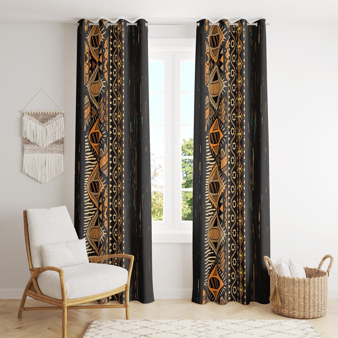Ethnic Curtains, Tribal Curtains, African Mudcloth Blackout Curtain ...