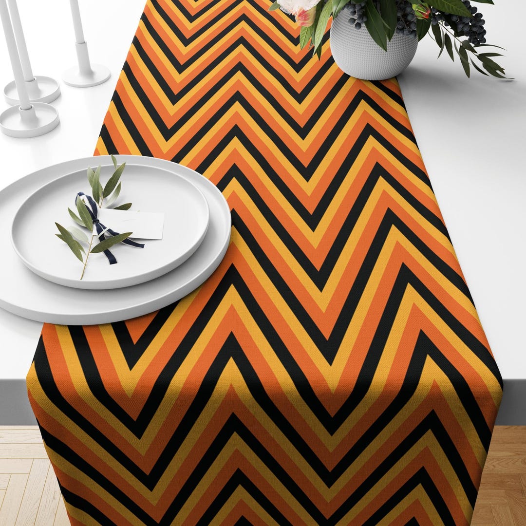 70s Retro Zigzag Table Runner, Mid Century Modern Table Runner, Retro Print Table Runners, 80s ...