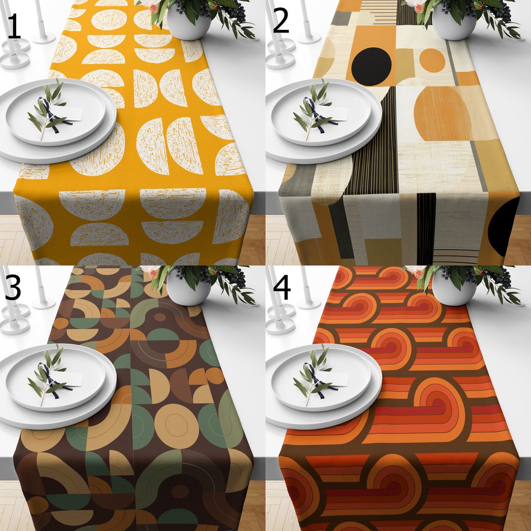Orange Mid Century Modern Table Runner, Retro Table Runner, Mcm Table ...