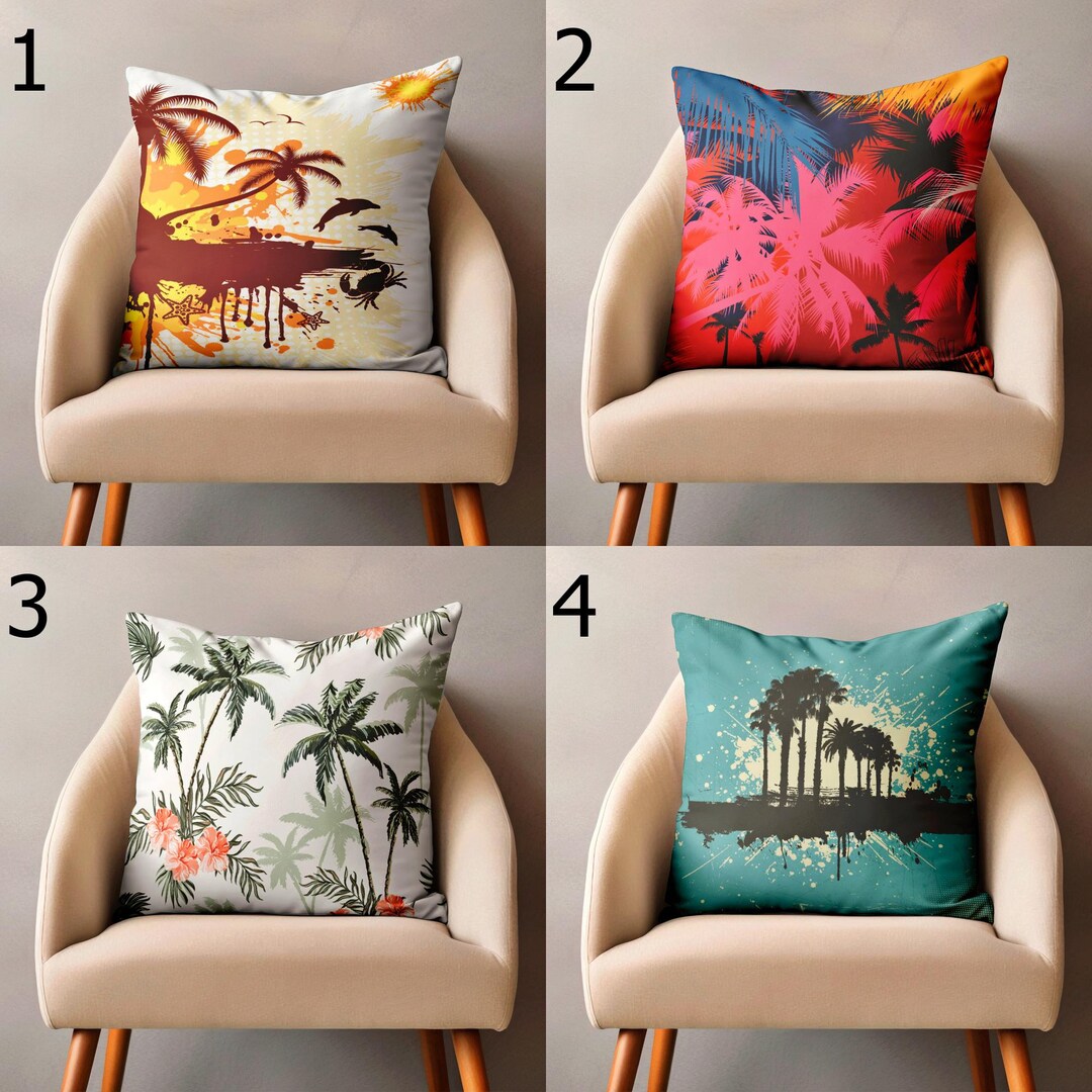 Tropical Sunset Pillow Cover, Hawaii Tropical Pillow Covers, Palm Tree ...