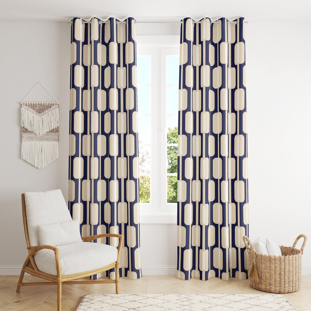 Retro 70s Curtains, Modern Art Deco Style Curtain, Mid Century Modern ...