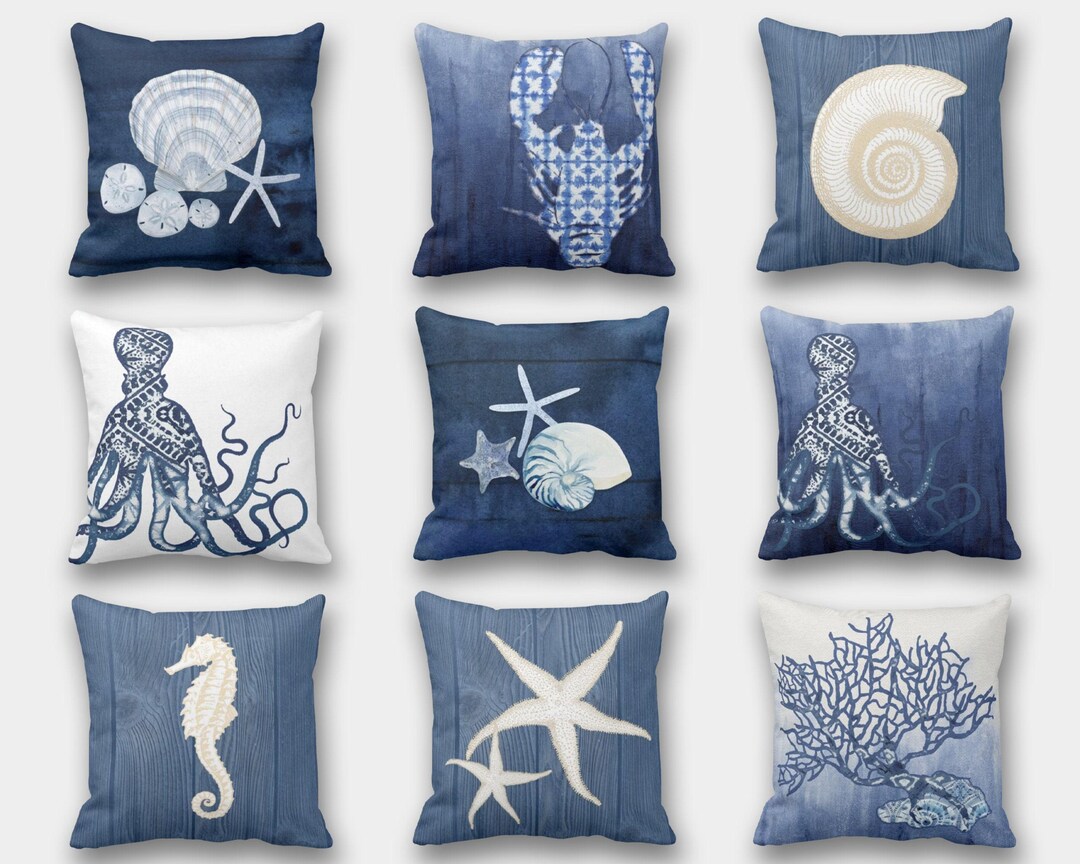 Coastal Pillow Covers, Sea Life Pillow Decoration, Marin Cushion Cover ...