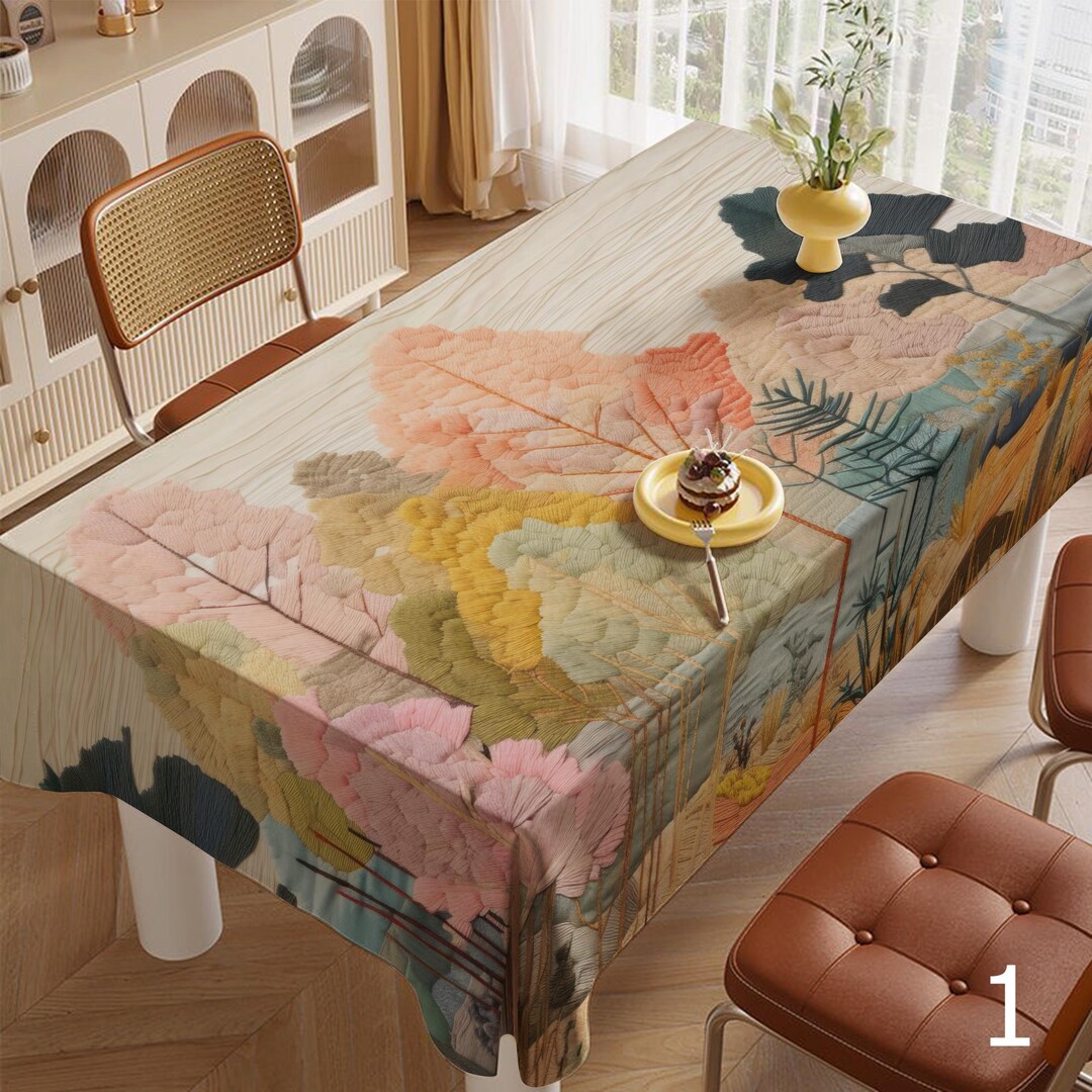 Fall Landscape Tablecloth, Multicolor Autumn Landscape Tablecloth ...