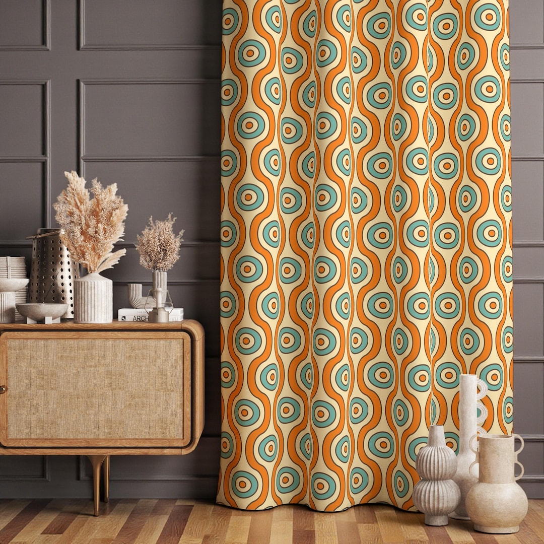 Retro Boho Curtains, Mid Century Style Curtain, 70s Retro Window ...