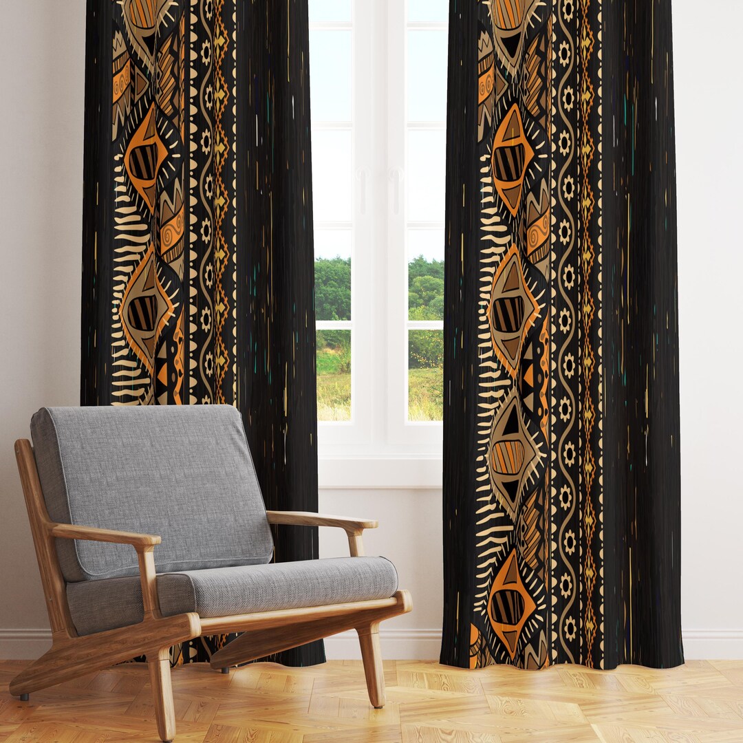 Ethnic Curtains, Tribal Curtains, African Mudcloth Blackout Curtain ...