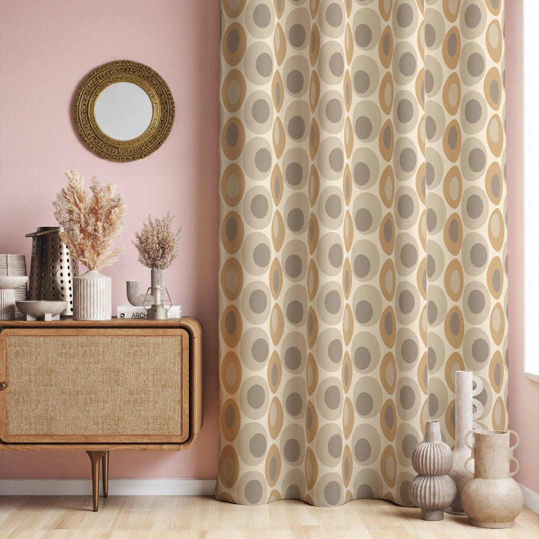Retro 70s Curtain, Mid Century Curtain Panels, Retro Polka Dot Curtains ...