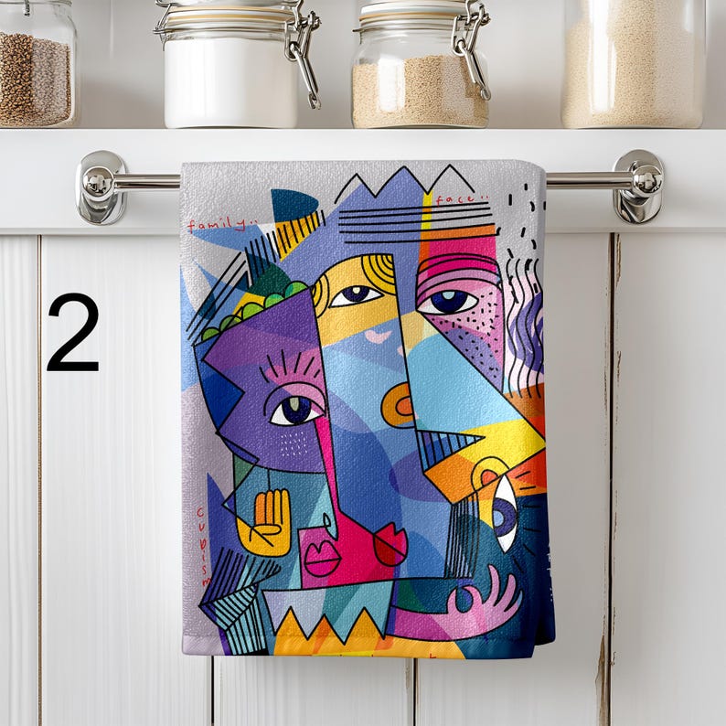 Modern Abstract Tea Towels, Abstract Face Lines Dish Towel, Modern Art ...