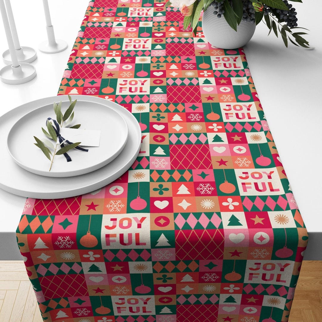 Joyful Christmas Table Runner, Holly Table Runner, Xmas Table Runner ...