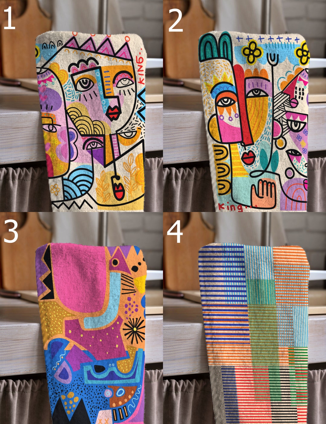 Modern Abstract Tea Towels, Abstract Face Lines Dish Towel, Modern Art ...