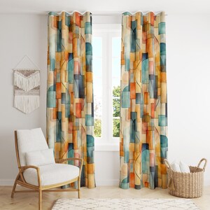 Retro Boho Curtains, Mid Century Style Curtain, 70s Retro Window ...