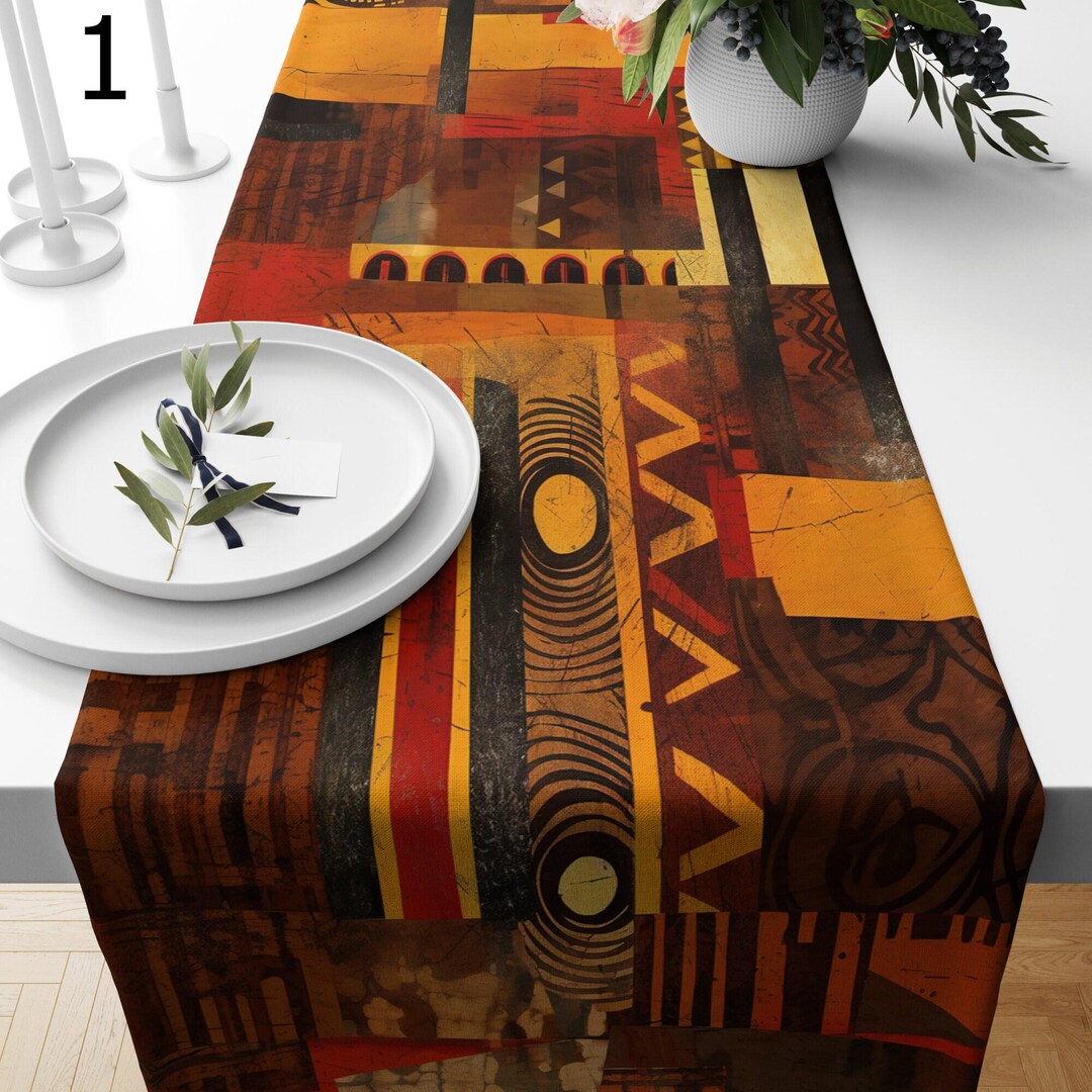 African Mucloth Table Runner, Ethnic Geometric Table Runner, Mudcloth ...