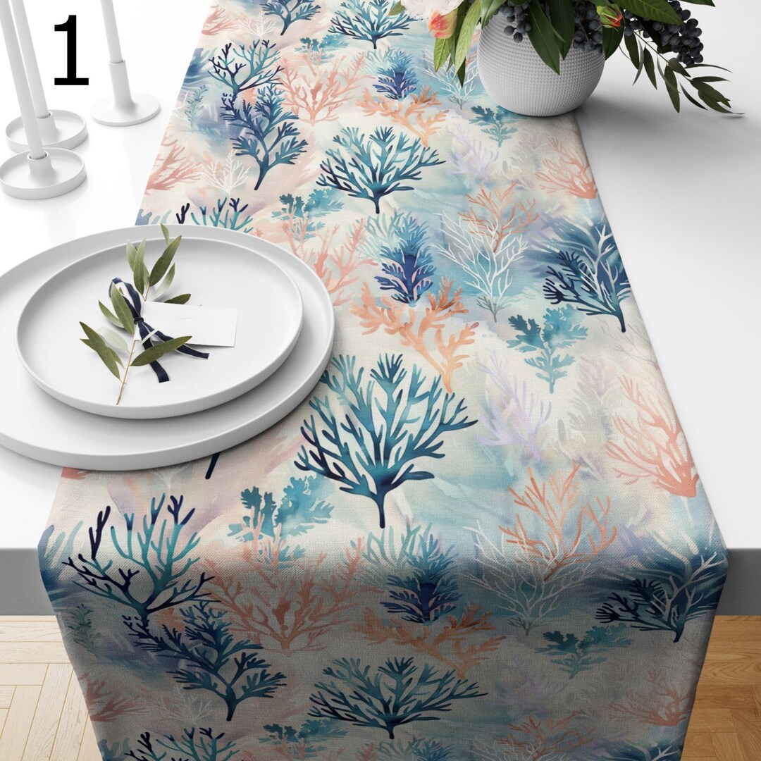 Nautical Coral Table Runner, Coral Table Runners, Coastal Elegance ...