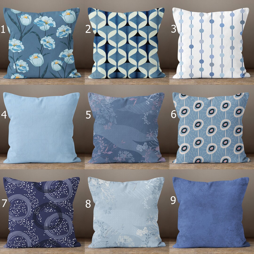 Indigo Pillow Covers, Blue Retro Abstract Pillow Cover, Mid Century ...