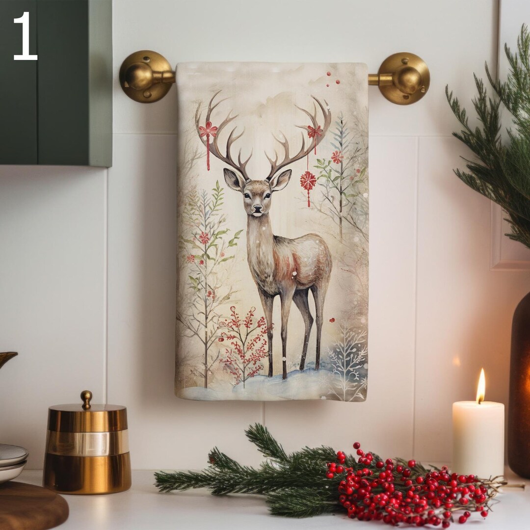 Christmas Cute Towels, Winter Kitchen Towel, Joy Holiday Print Hand ...