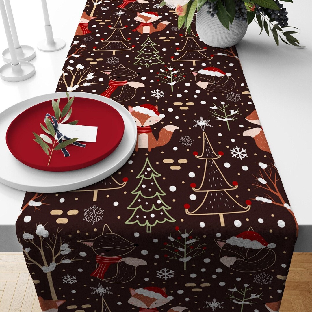Christmas Table Runner, Holly Pine Tree Table Runner, Xmas Pine Tree ...
