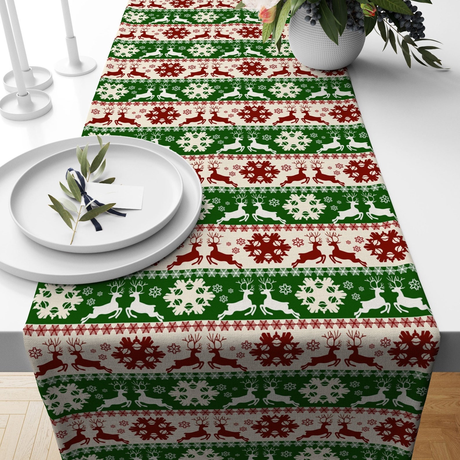 Christmas Table Runner Christmas Table Decoration Green - Etsy