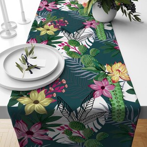 Tropic Floral Table Runner, Exotic Flowers Printed Table Runner ...