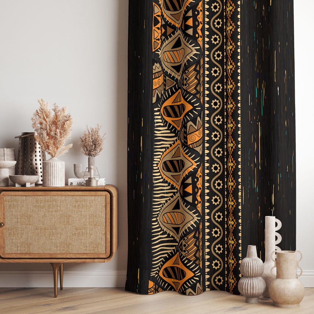 Ethnic Curtains, Tribal Curtains, African Mudcloth Blackout Curtain ...