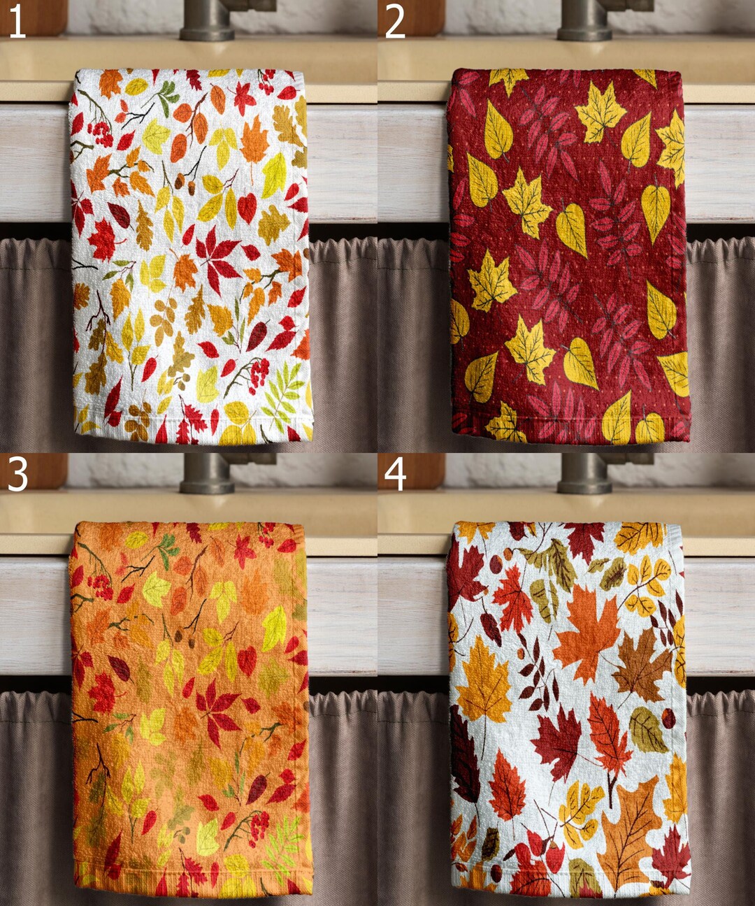 Fall Leaf Tea Towels, Autumn Kitchen Towels, Thanksgiving Dish Towels ...