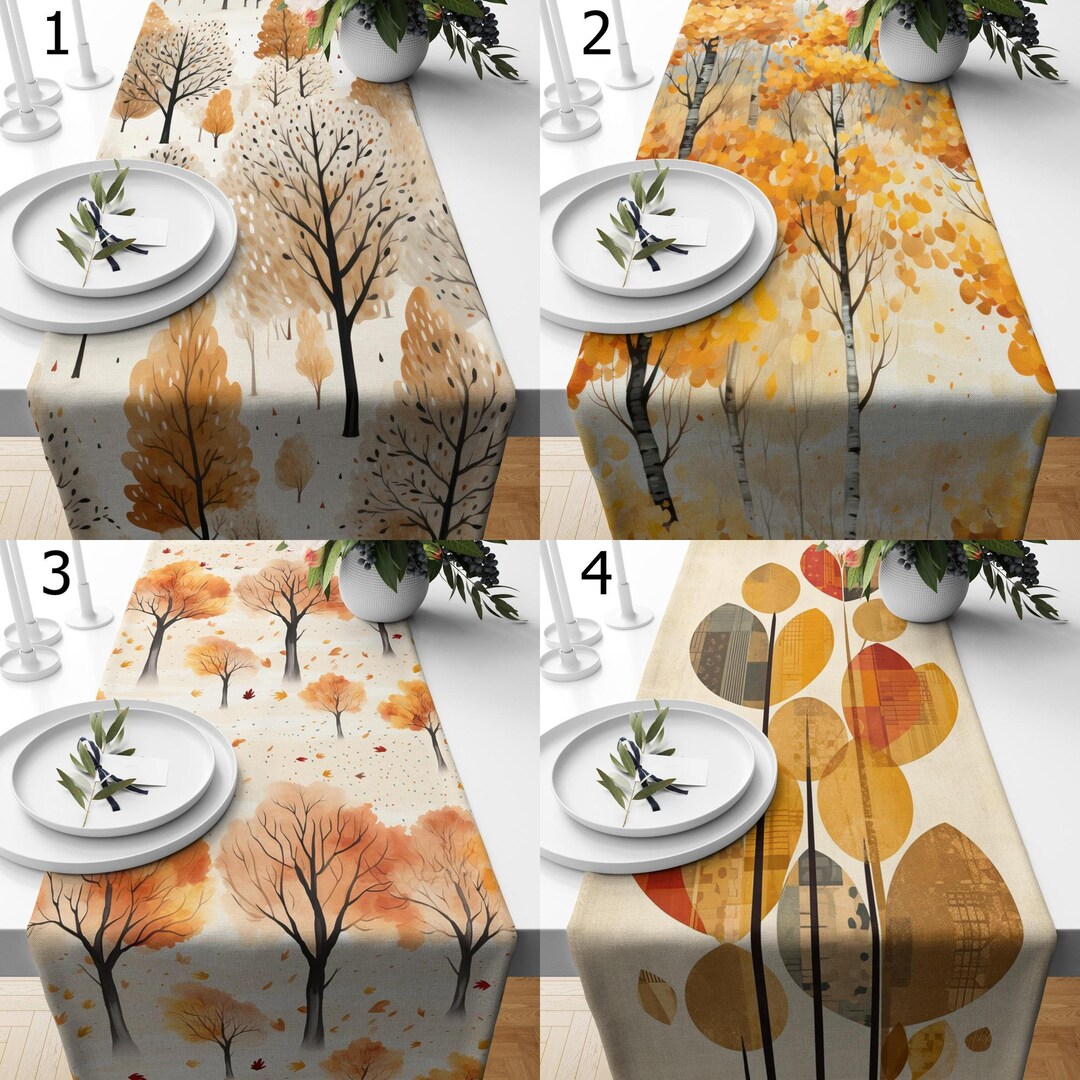 Autumn Tree Table Runner, Fall Dry Leaves Table Runners, Fall Table ...