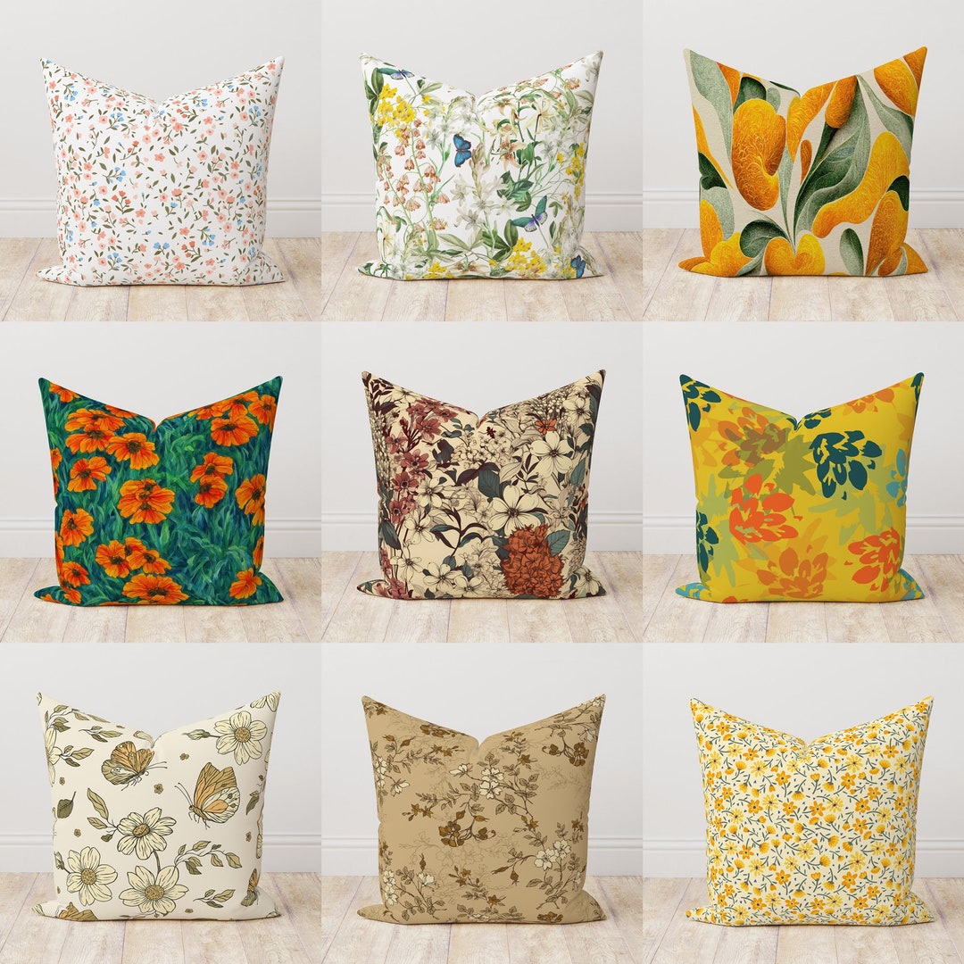 Modern Vintage Floral Throw Pillow Cover, Farmhouse Floral Boho Pillow ...