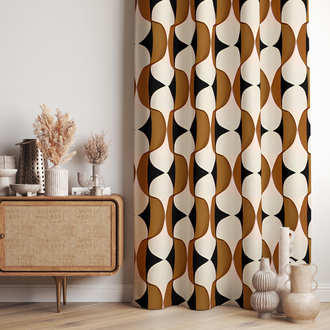 Mid Century Modern Curtain Panels, 70s Retro Curtains, Mcm Curtain, Retro Geometric Abstract ...