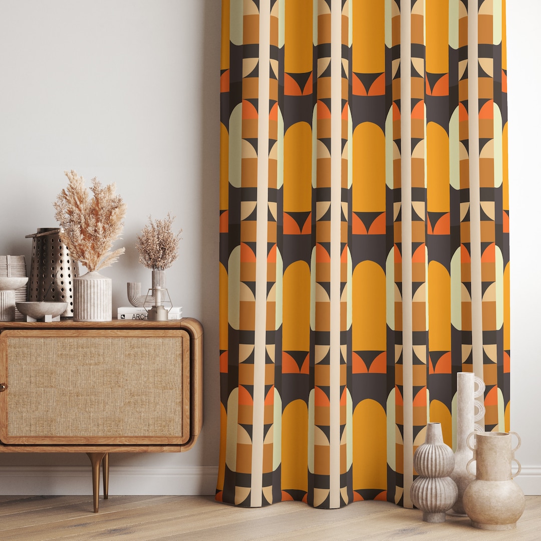 Mid Century Modern Curtain Panels, 70s Hippie Retro Boho Curtains ...