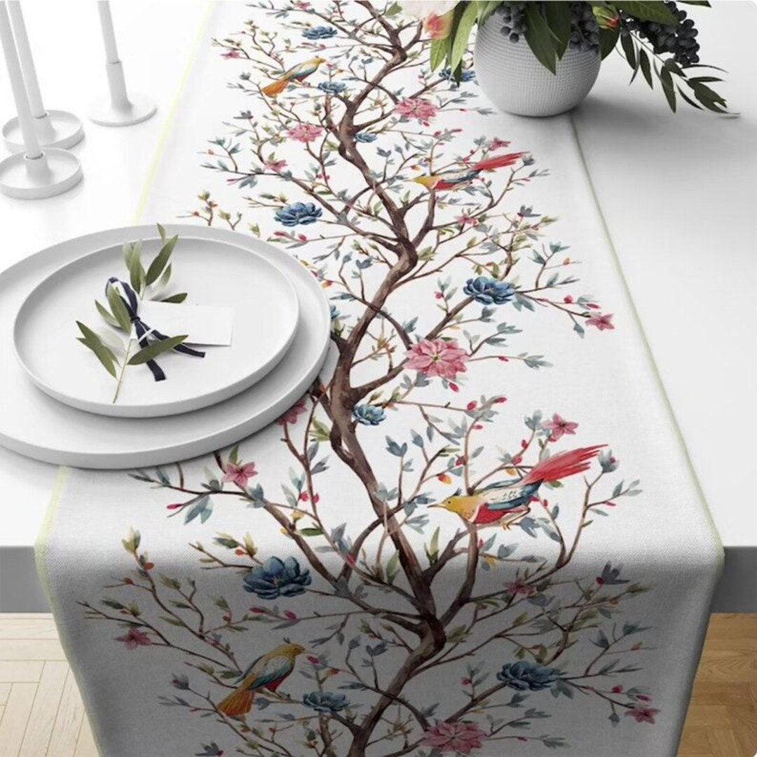 Floral Table Runner, Flowers Print Table Runner, Spring Floral Table ...