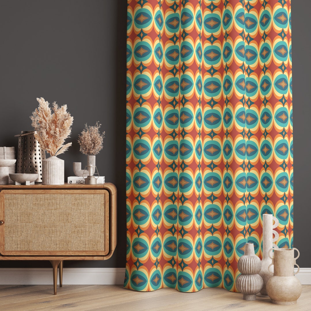 Retro Curtains, Mid Century Modern Curtain Panels, Retro Drapes, Retro ...