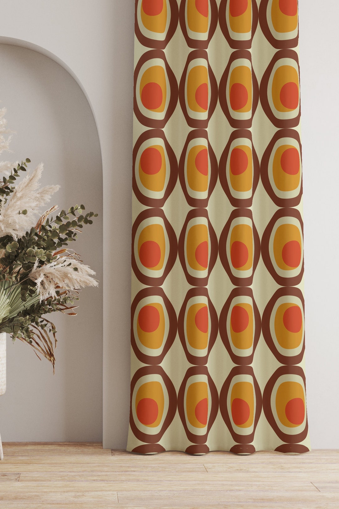 Mid Century Modern Curtain Panels, Retro Curtains, Hippie Retro Window Curtain, Abstract Retro ...