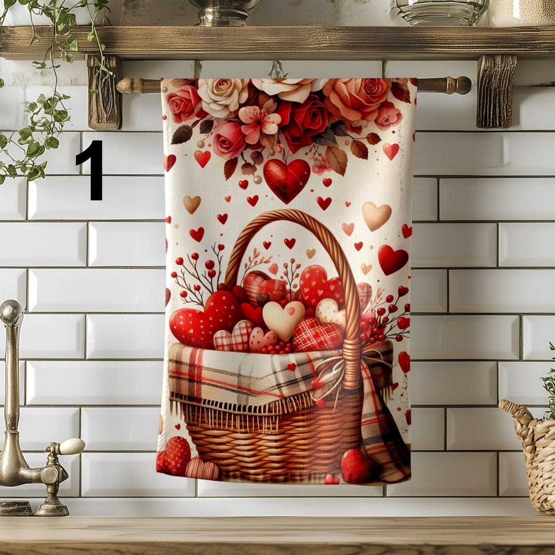 Red Hearts Kitchen Towel, Valentine's Day Tea Towels, Love Themed Dish ...