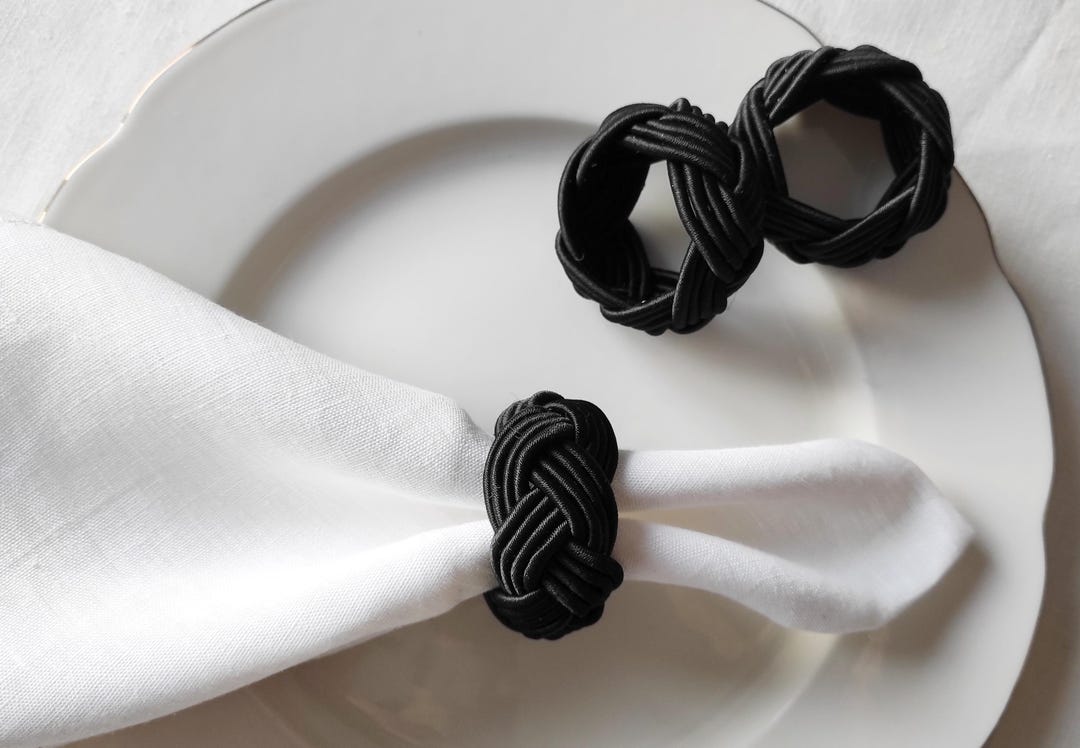 Black Knot Napkin Rings, Natural Cotton Rope Napkin Rings, Rayon Knot ...
