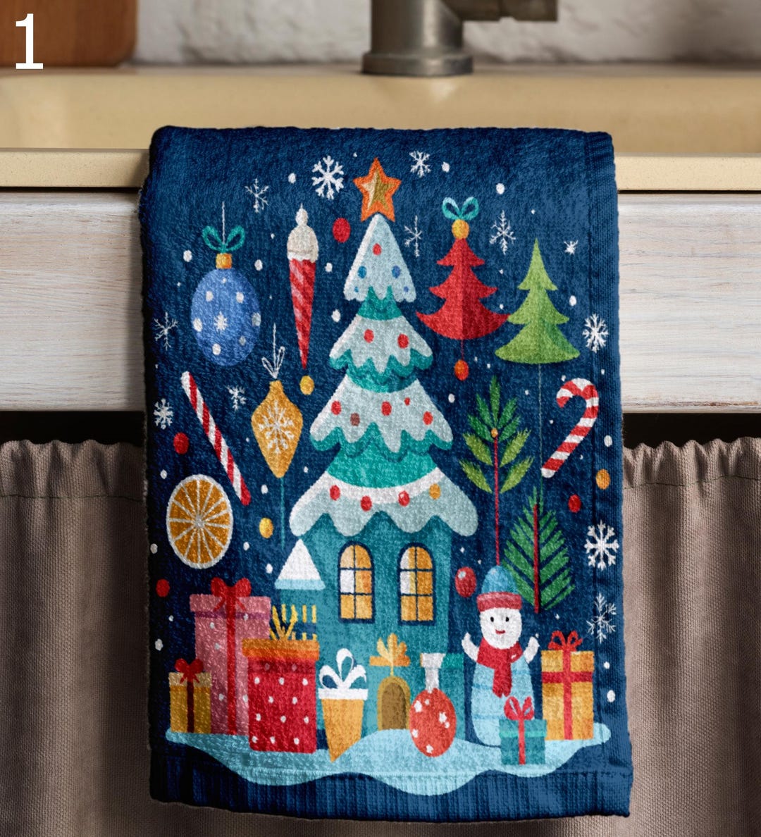 Mery Christmas Tea Towel, Xmas Pine Tree Tea Towel, Christmas Cane ...