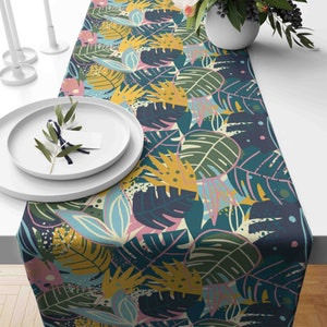Tropical Leaf Table Runner Exotic Jungle Animals Table - Etsy