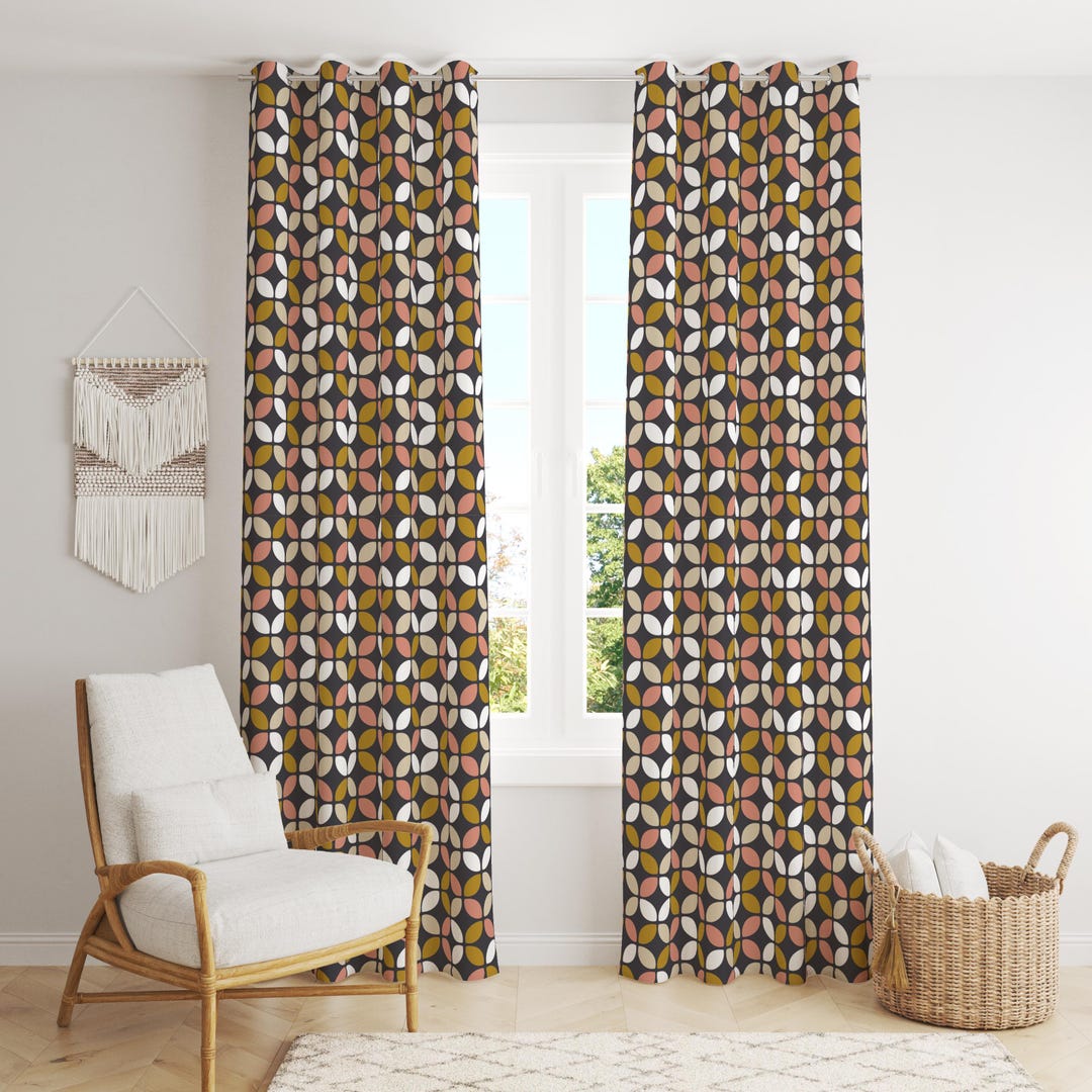 Retro Curtains, Mid Century Window Curtains, 70s Retro Blackout Curtain ...